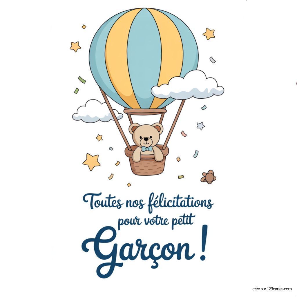 Carte virtuelles gratuites de félicitations pour la naissance d'un garçon